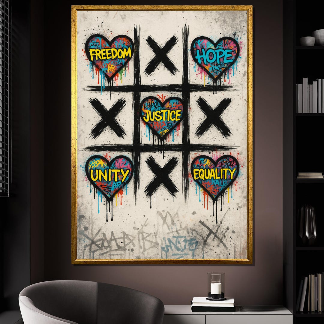 Tic Tac Toe Graffiti Canvas Painting, Urban Street Art With Heart Words ...