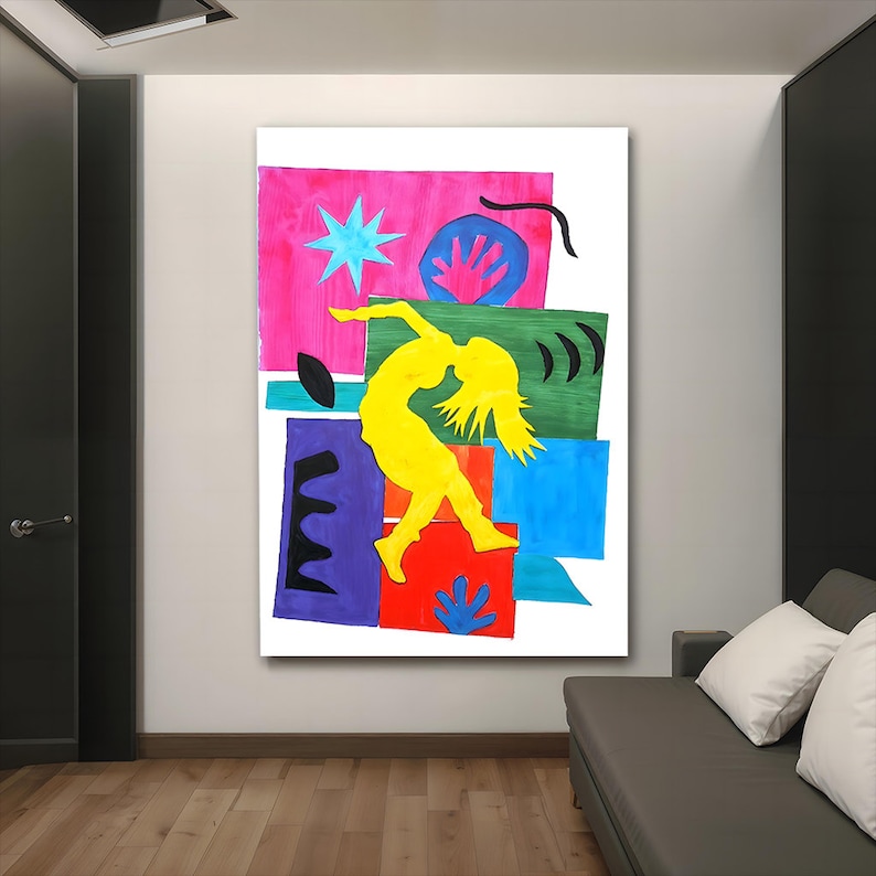 Henri Matisse Cut Paper Collage Canvas Painting, Colorful Wall Art ...