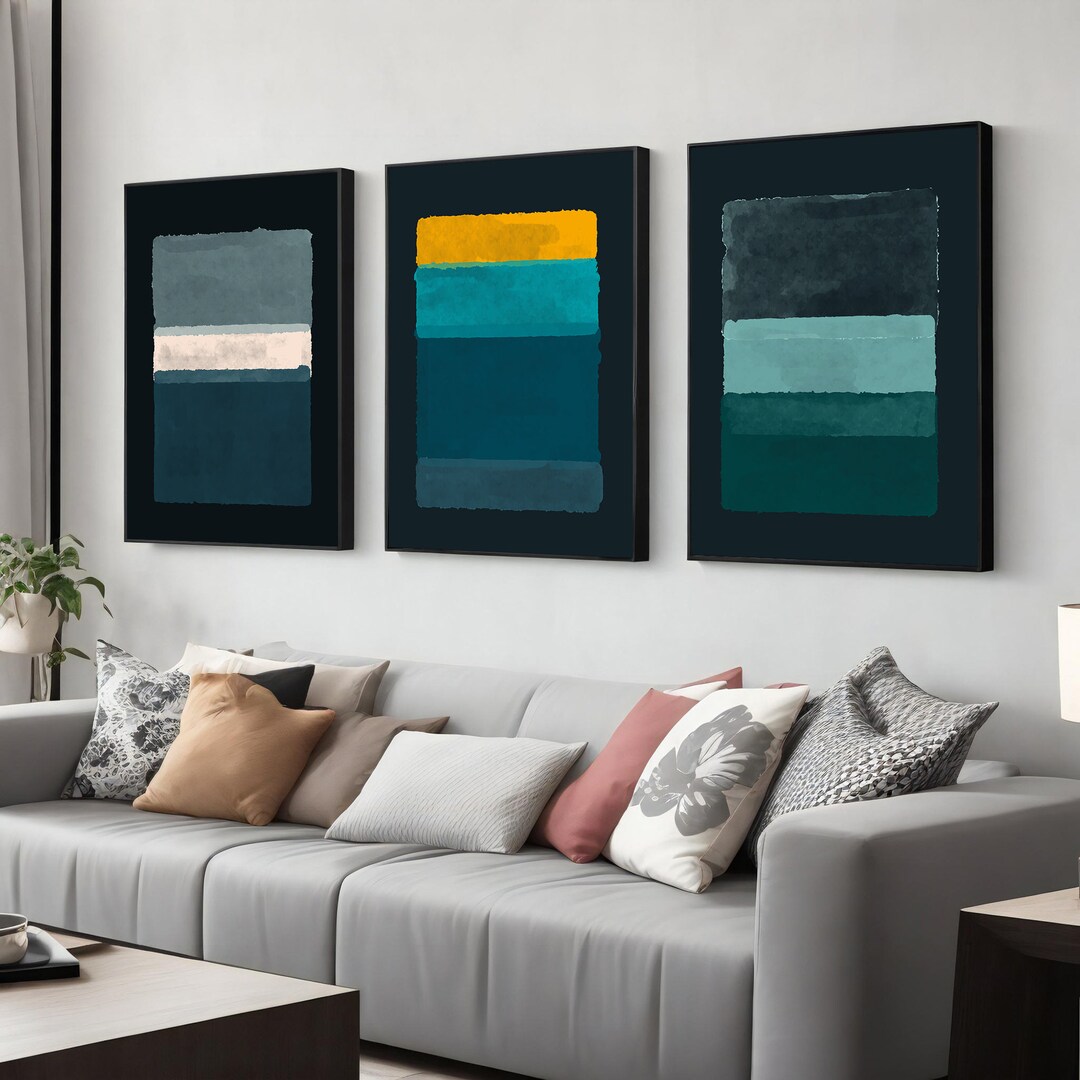 Famous Mark Rothko Art Painting - Blue Abstract Painting Trio ...
