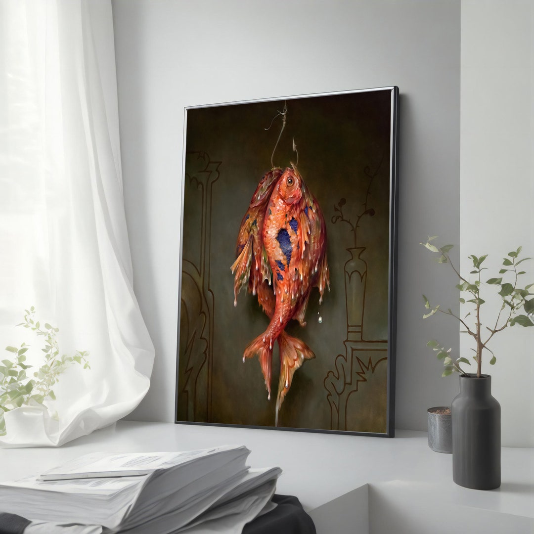 Fisherman's Catch Canvas Painting - Rustic Fishing Hook Wall Art for Home Decor, Unique Angler ...