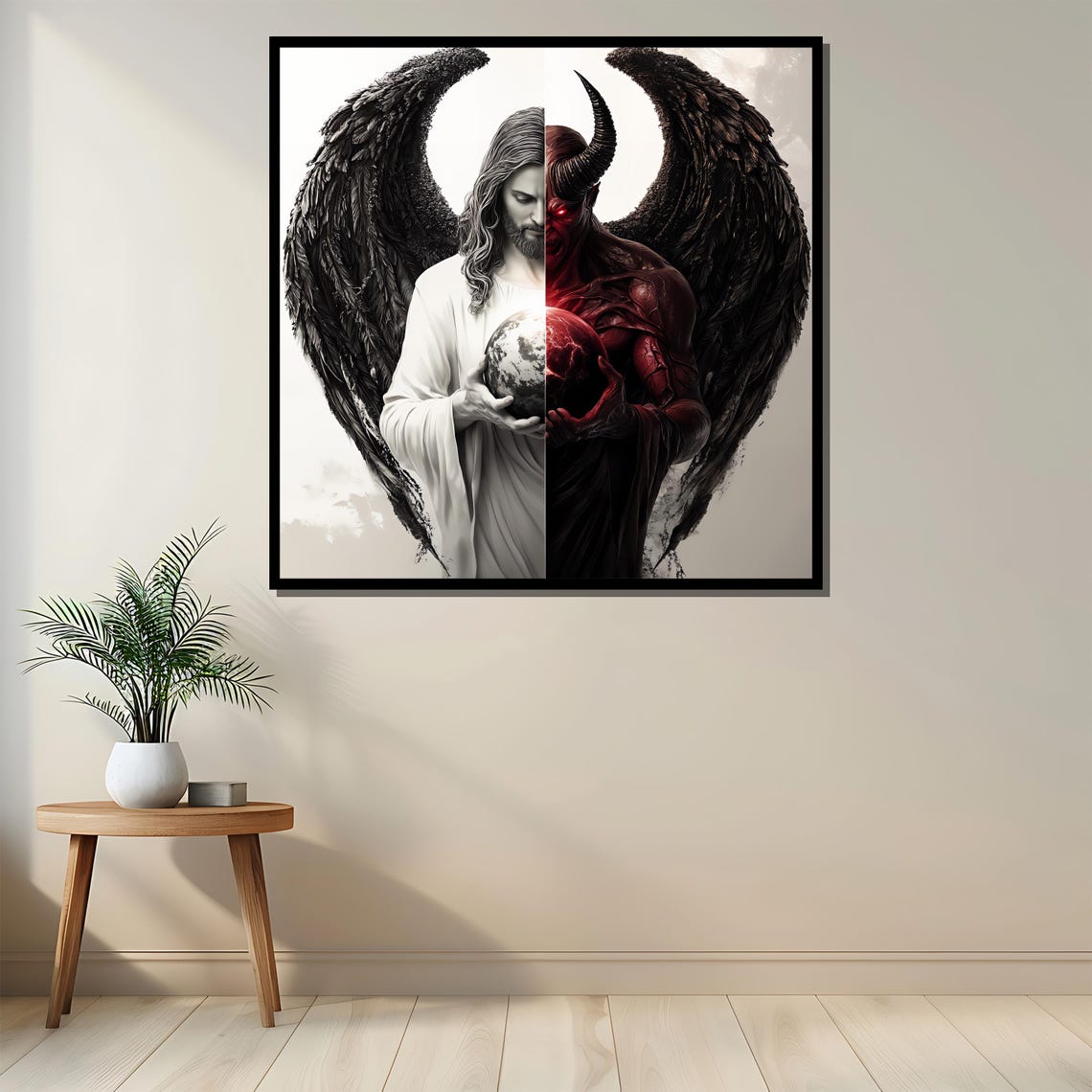 Jesus Vs Devil Canvas Painting, Good Vs Evil Wall Art, Spiritual ...