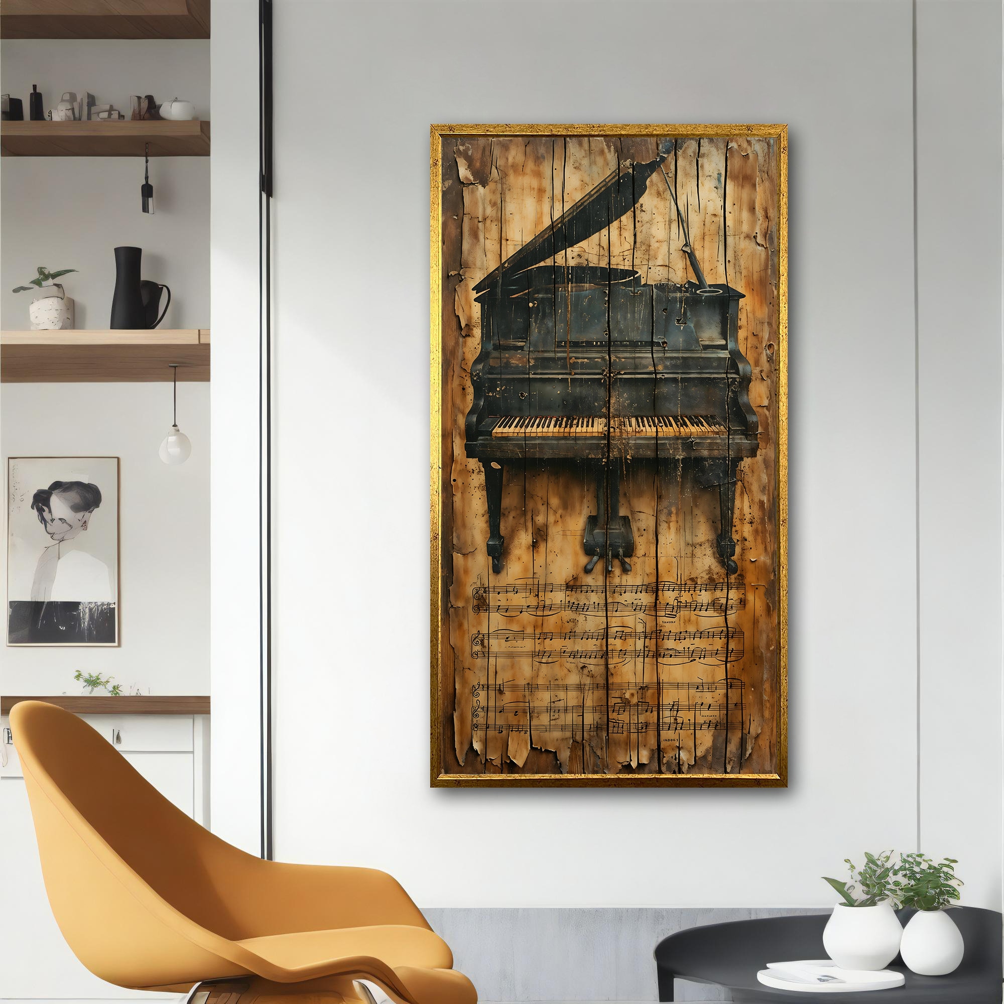 Vintage Piano Canvas Art Rustic Musical Wall Decor, Extra Large Wall ...