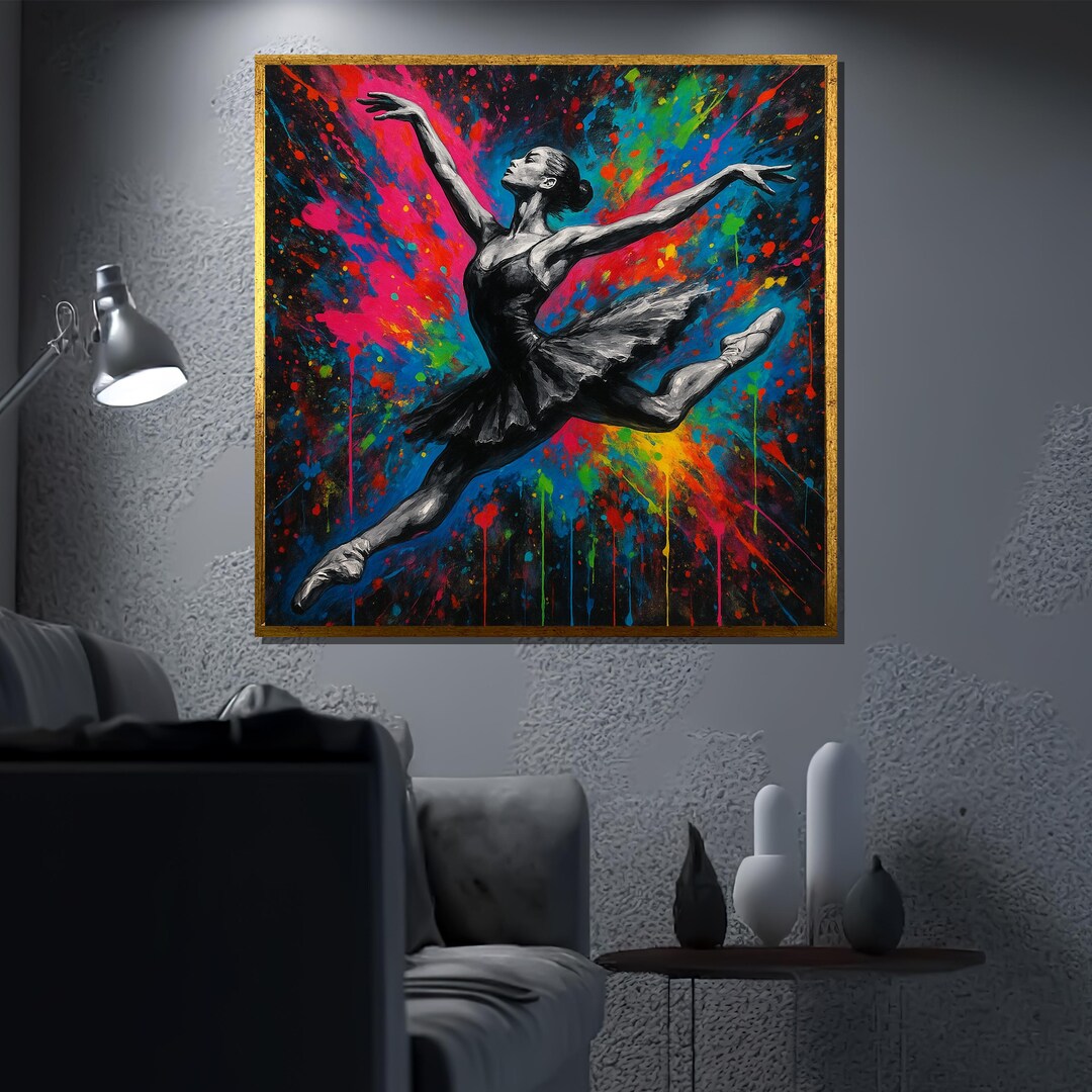 Ballet Dancer Canvas Painting, Colorful Splash Dance Wall Art, Graceful ...