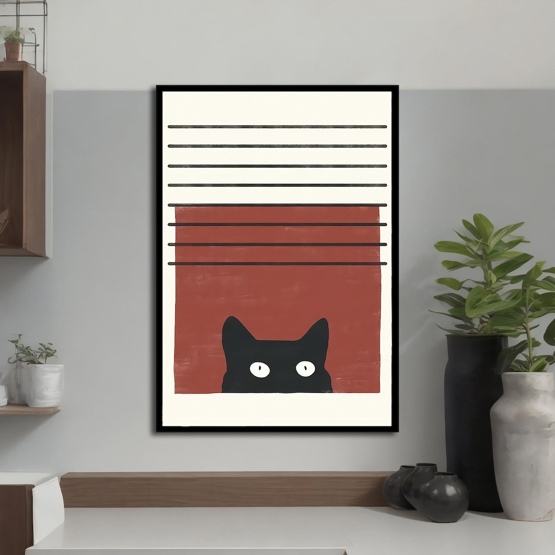 Cute Cat Wall Decor Canvas Painting - Whimsical Curious Cat Artwork for ...