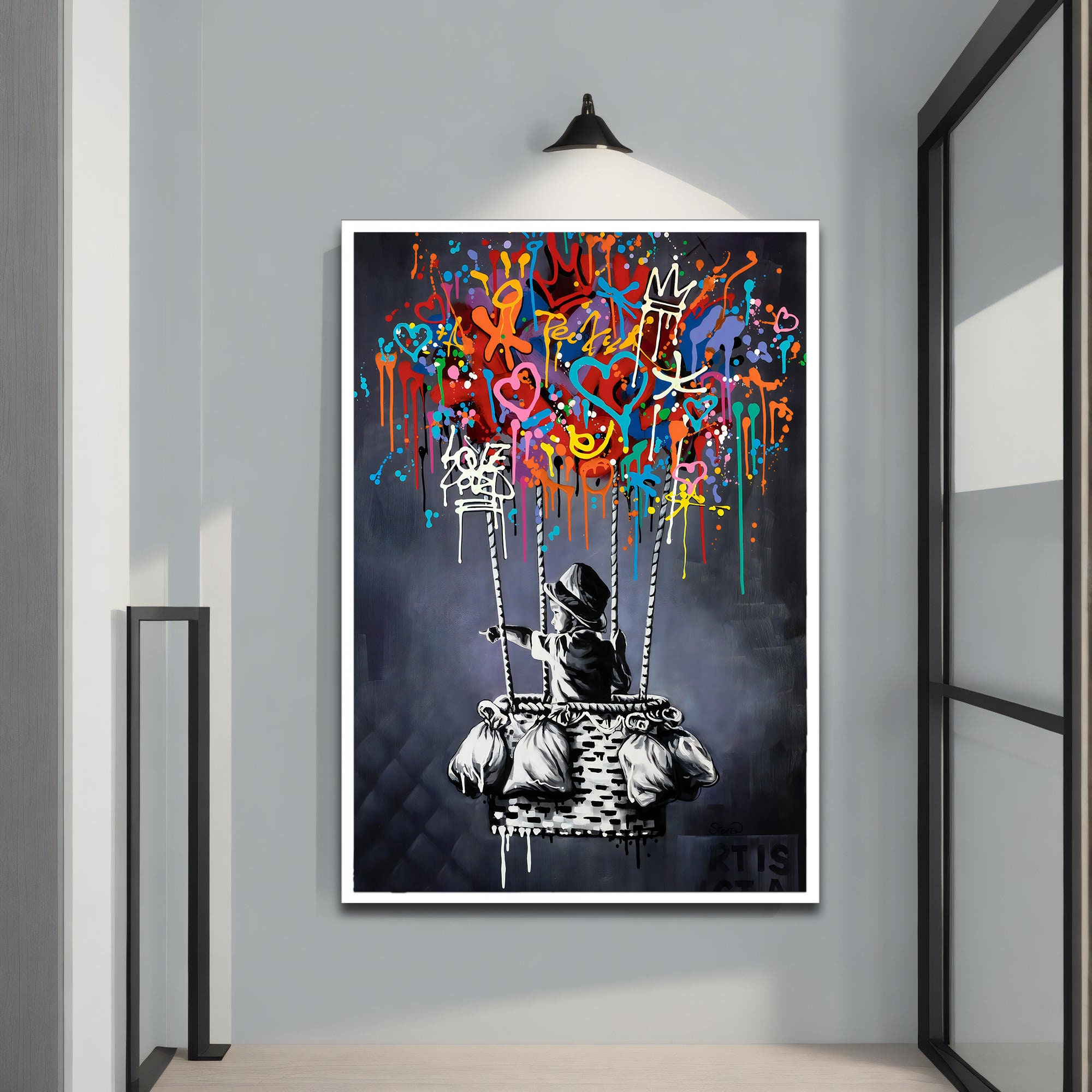 Banksy Child in Hot Air Balloon Canvas Painting - Urban Street Art for ...