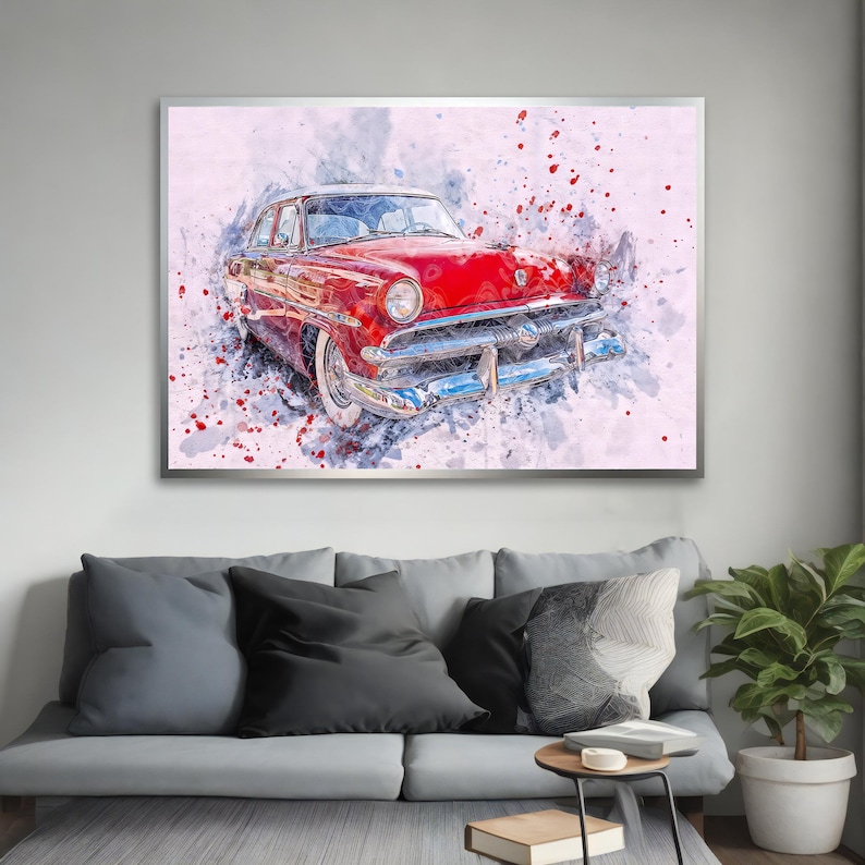 Classic Car Canvas Painting, Red Car Wall Art, Canvas Decor, Extra ...