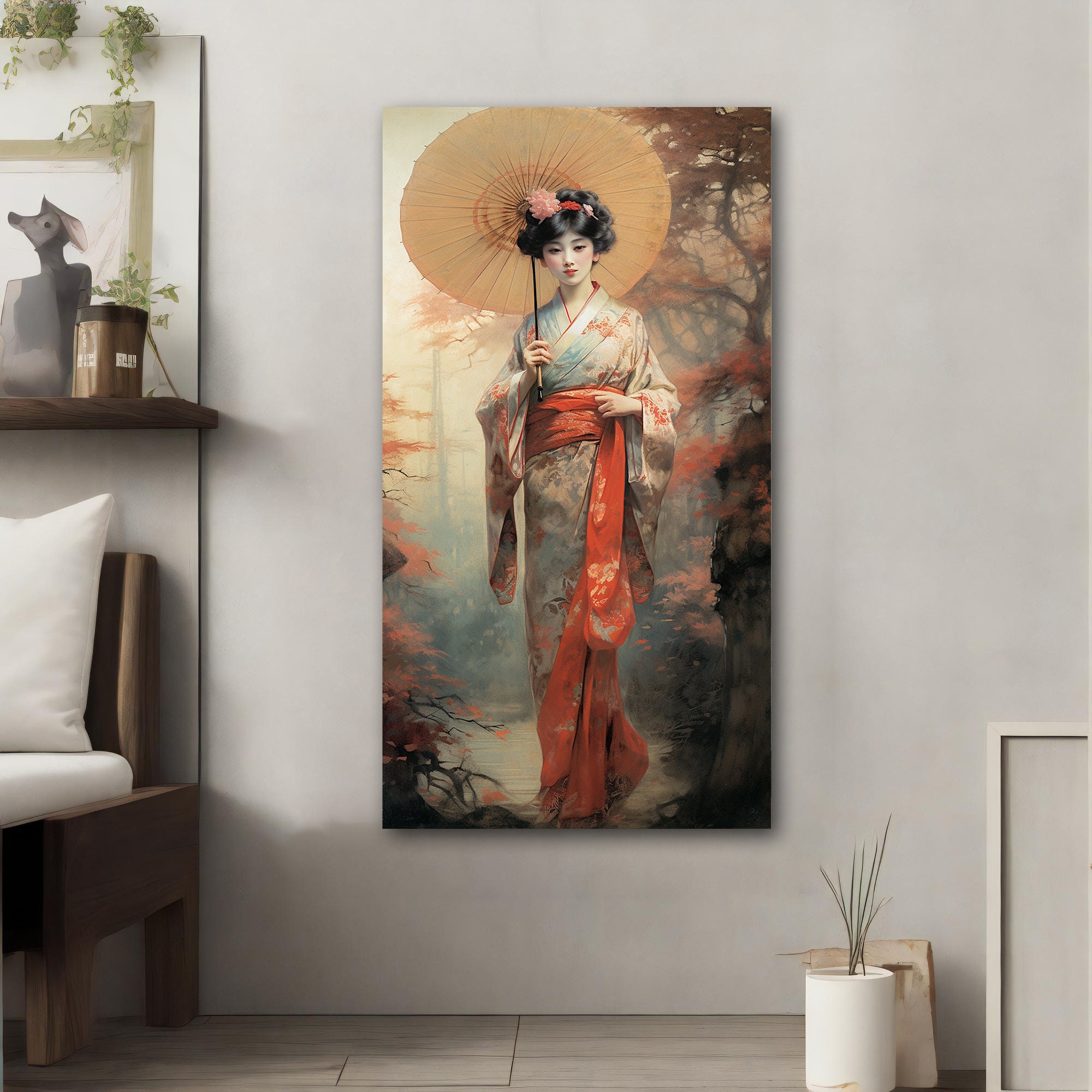 Wall Art Japanese Geishas, Beautiful Women Canvas Painting, Extra Large ...