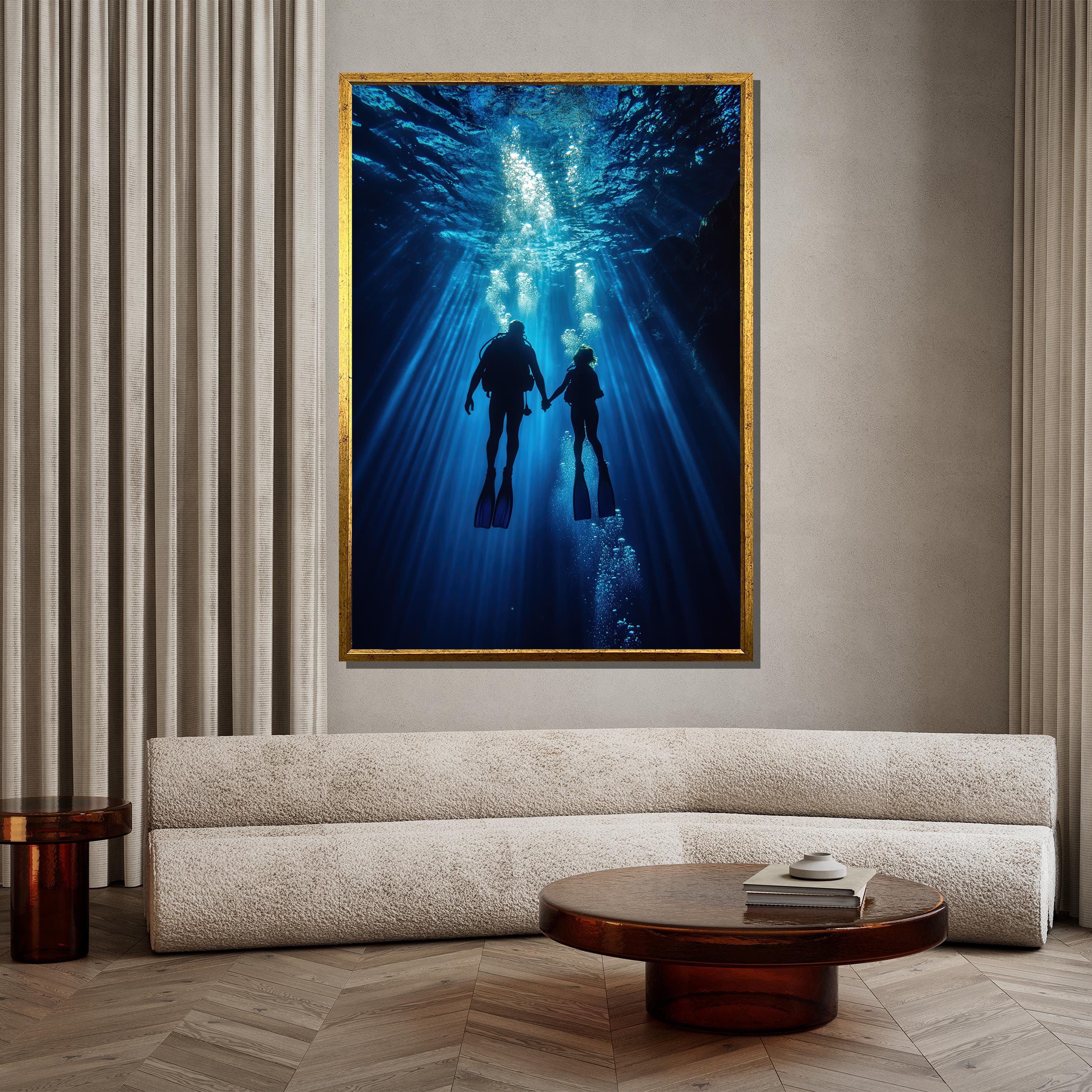 Scuba Diving Canvas Painting, Deep Sea Adventure Wall Art, Couple ...