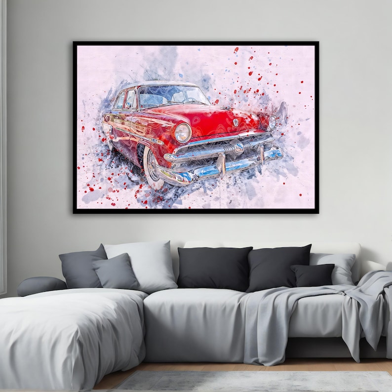 Classic Car Canvas Painting, Red Car Wall Art, Canvas Decor, Extra ...