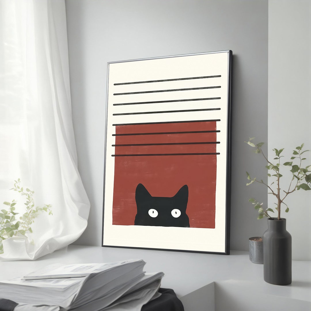 Cute Cat Wall Decor Canvas Painting - Whimsical Curious Cat Artwork for ...