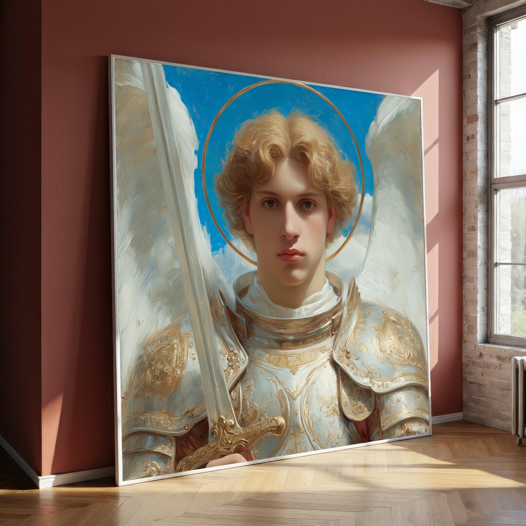 Angelic Warrior Portrait Canvas Wall Art, Guardian Angel Painting ...