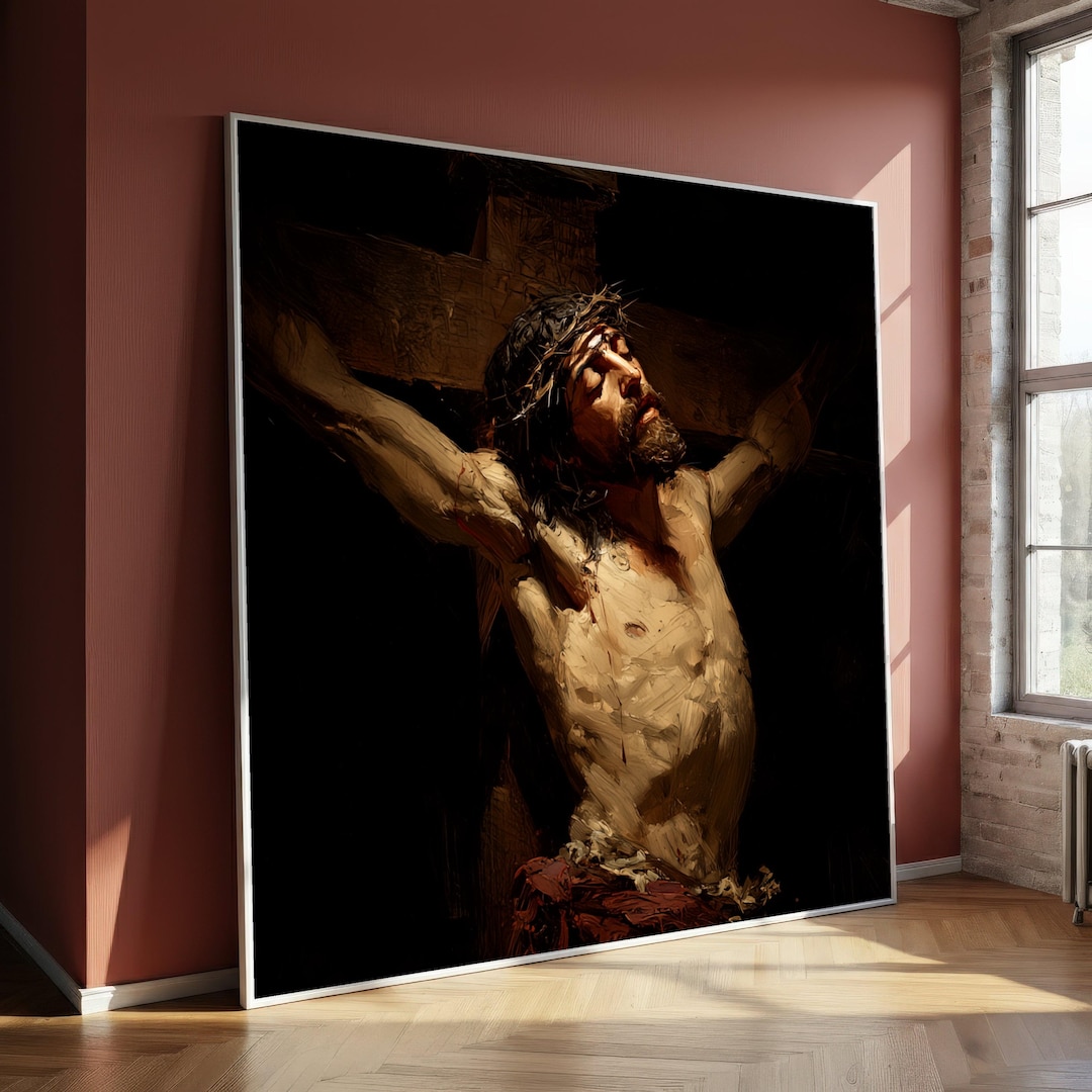 Jesus on the Cross Canvas Painting, Dark Religious Wall Art ...