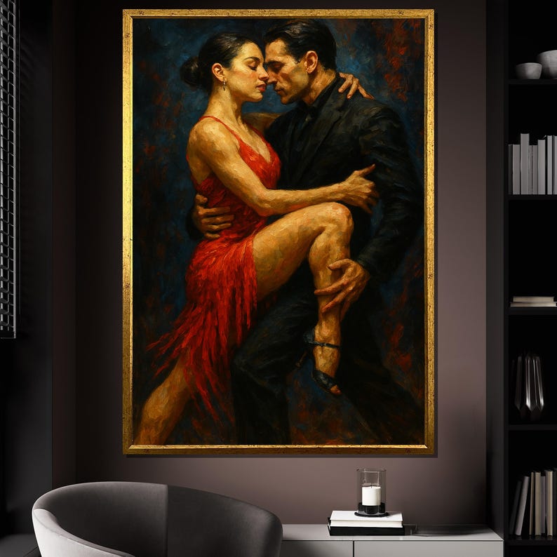 Romantic Dance Canvas Painting With Passionate Tango Couple in Red ...