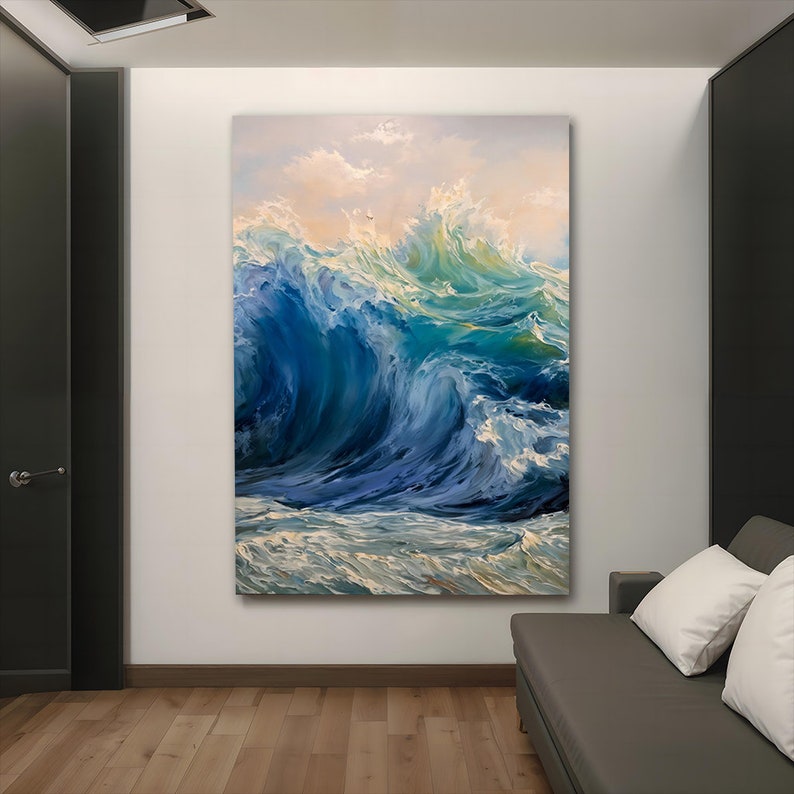 Vibrant Ocean Wave Wall Art, Seascape Wall Decor, Ocean Wave Canvas Art ...