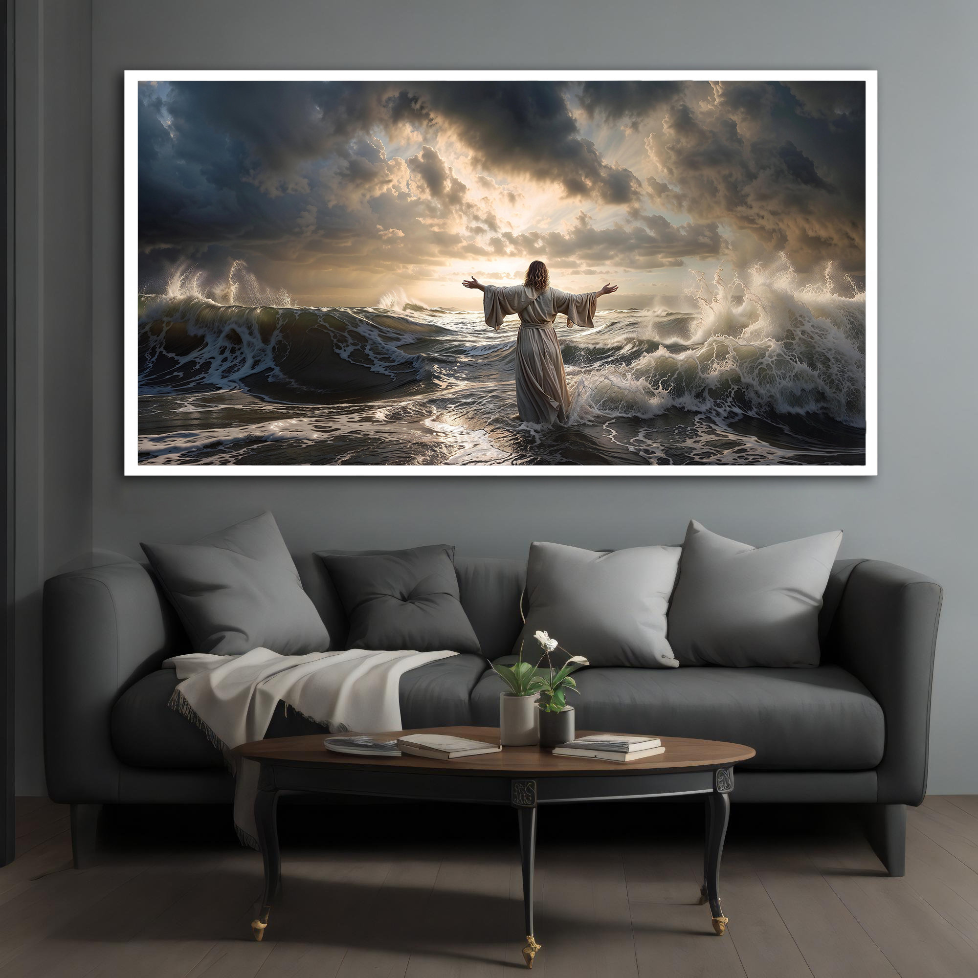 Jesus Walking on Water Canvas Painting, Inspirational Wall Decor, Extra ...