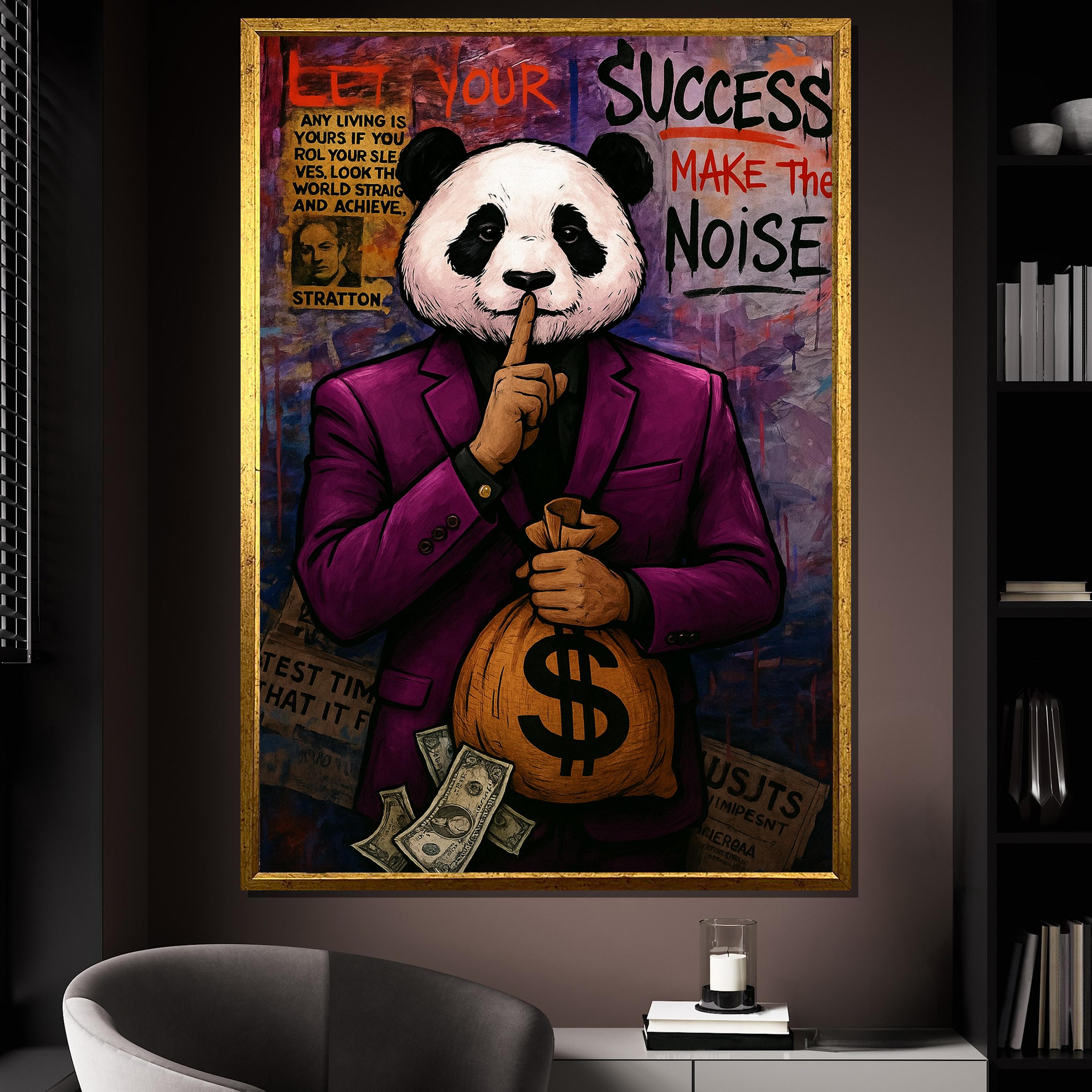 Panda in Purple Suit Canvas Painting, Wall Art With Dollar Bag and ...