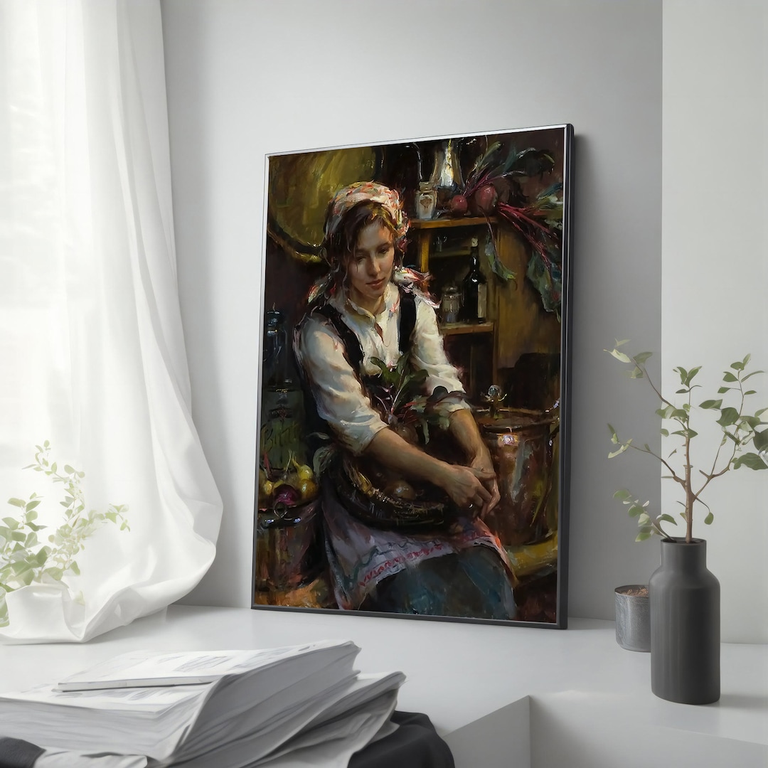 Indigenous Woman Portrait Canvas Painting - Ethnic Peasant Beauty Wall ...