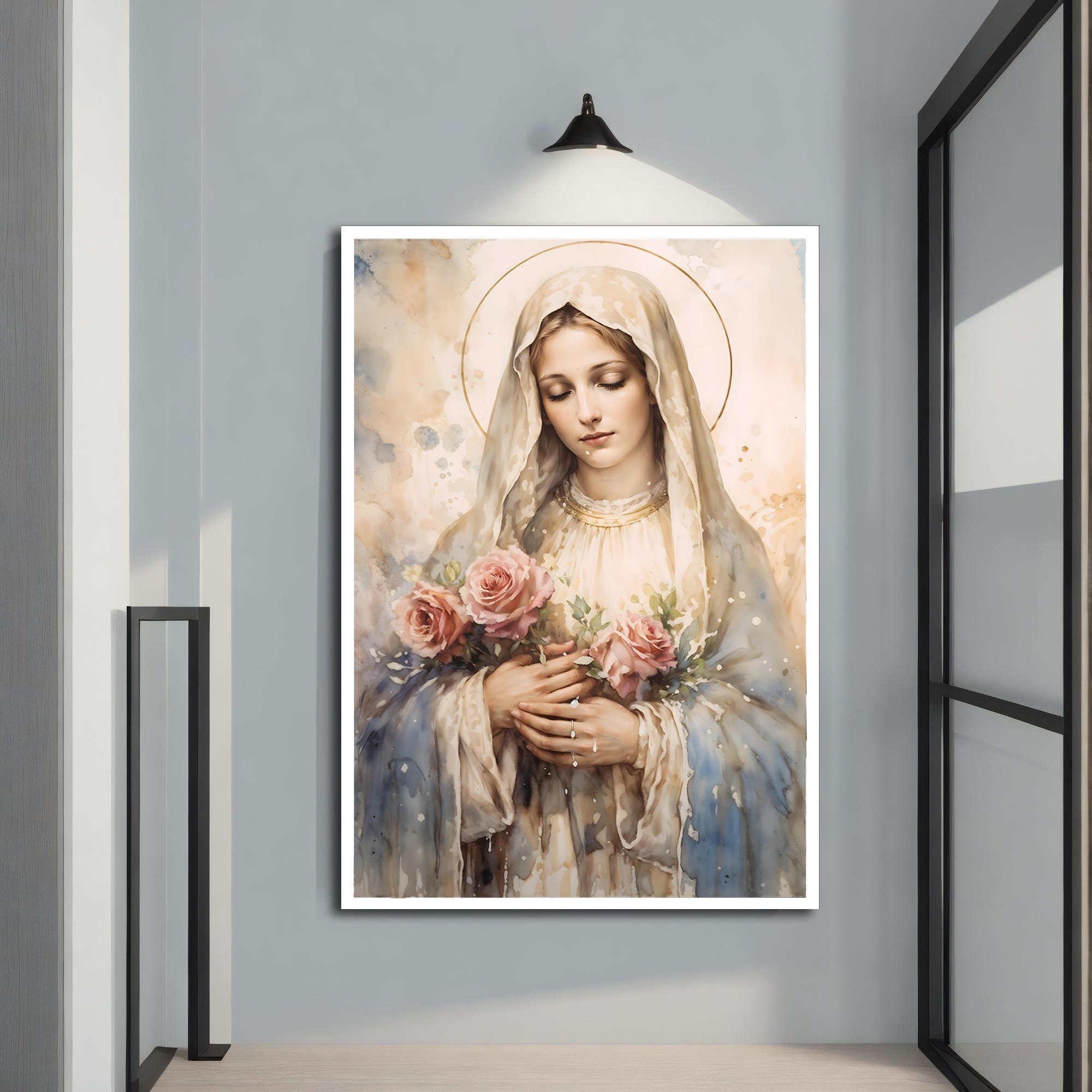 Blessed Virgin Mary Art Canvas Painting, Ready to Hang Wall Decor ...