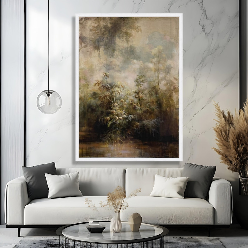 Misty Forest Landscape Canvas, Soft Nature Painting, Dreamy Woodland ...