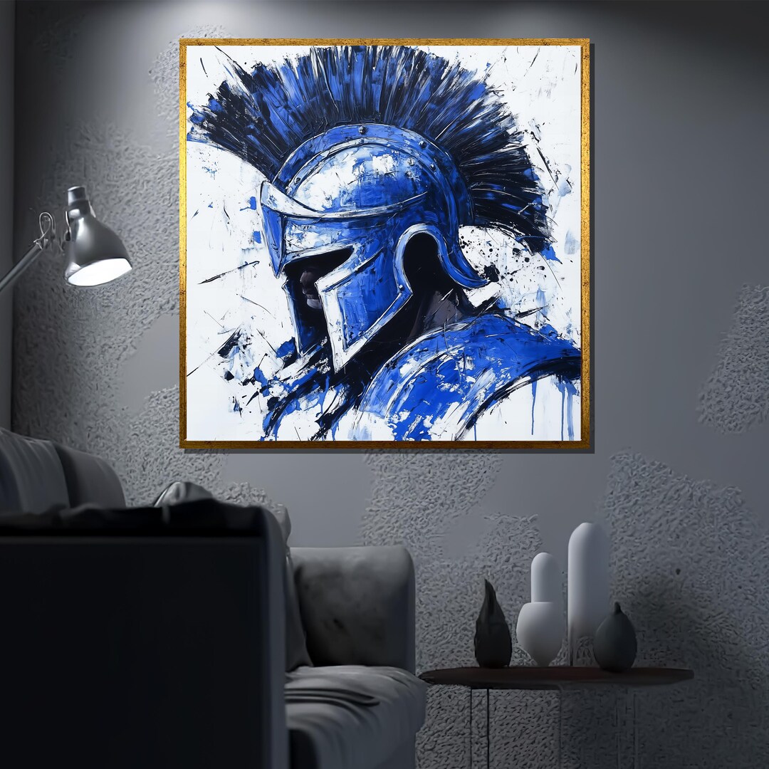 Spartan Warrior Canvas Painting, Blue Gladiator Wall Art, Ancient ...
