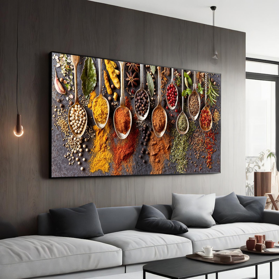 Vibrant Spice & Herb Canvas Painting, Spice Wall Art, Modern Kitchen ...