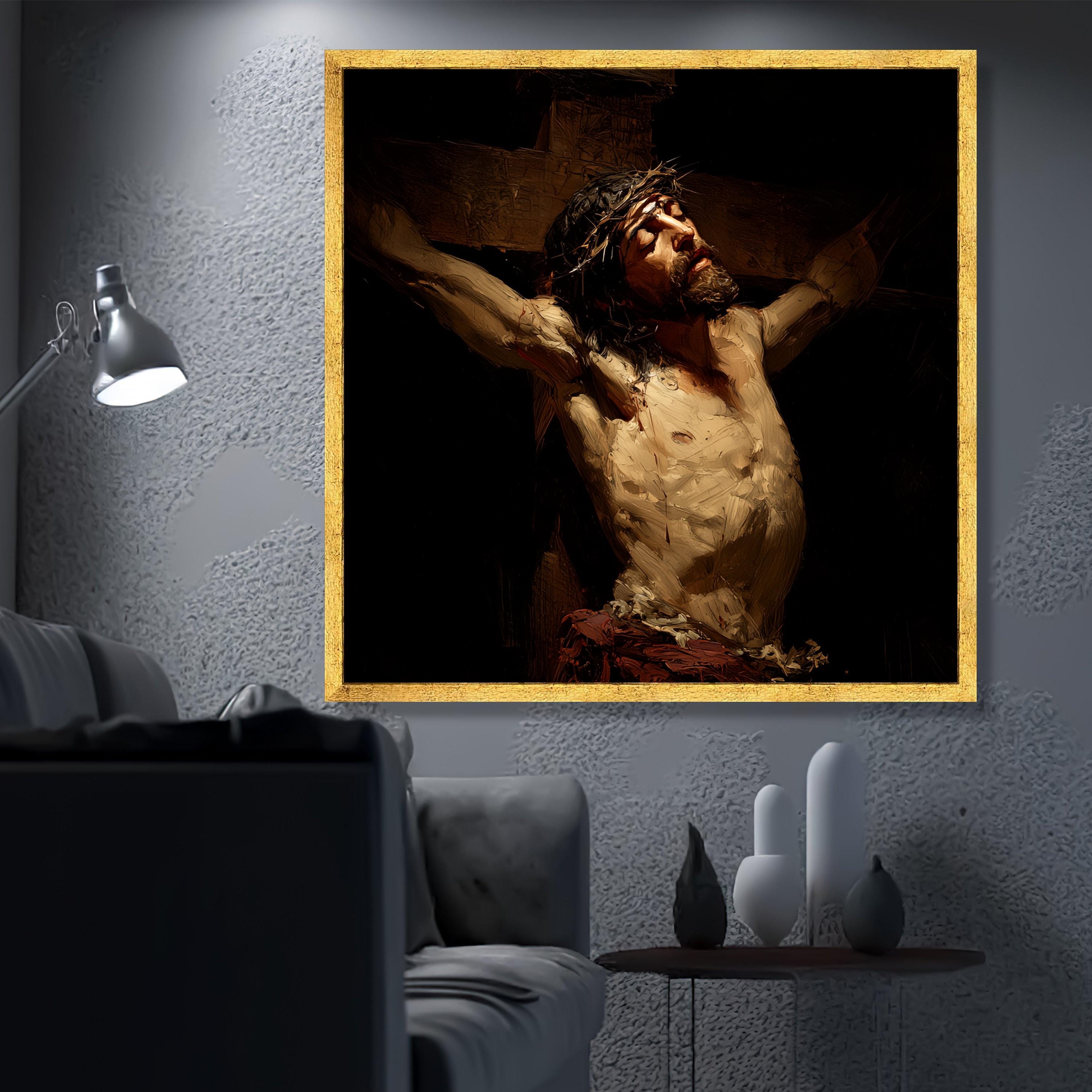 Jesus on the Cross Canvas Painting, Dark Religious Wall Art ...