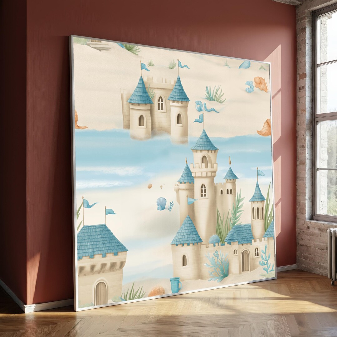 Whimsical Sandcastle Canvas Painting for Kids Room, Beach Castle Wall ...