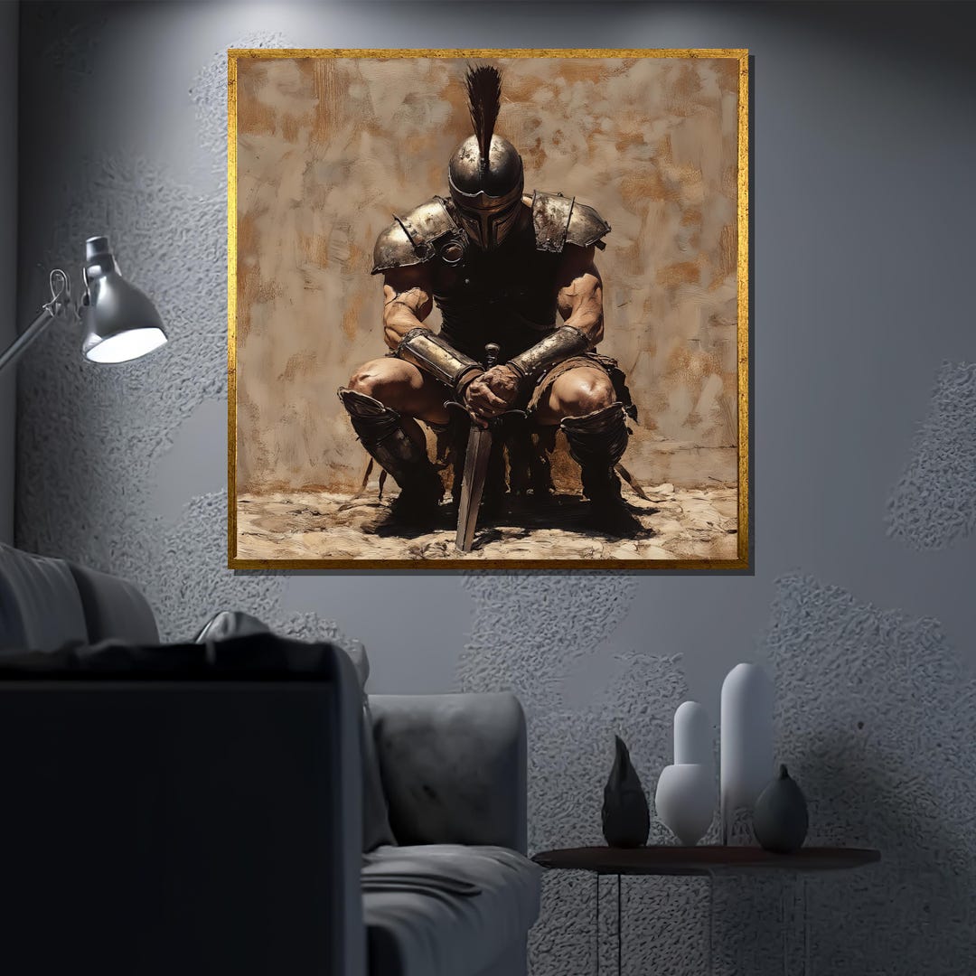 Resting Gladiator Canvas Painting, Ancient Warrior Wall Art, Roman ...
