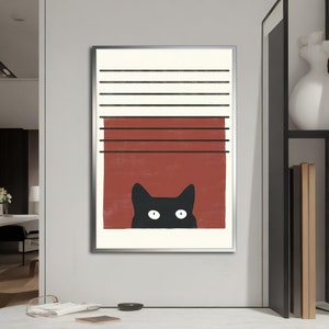 Cute Cat Wall Decor Canvas Painting - Whimsical Curious Cat Artwork for ...