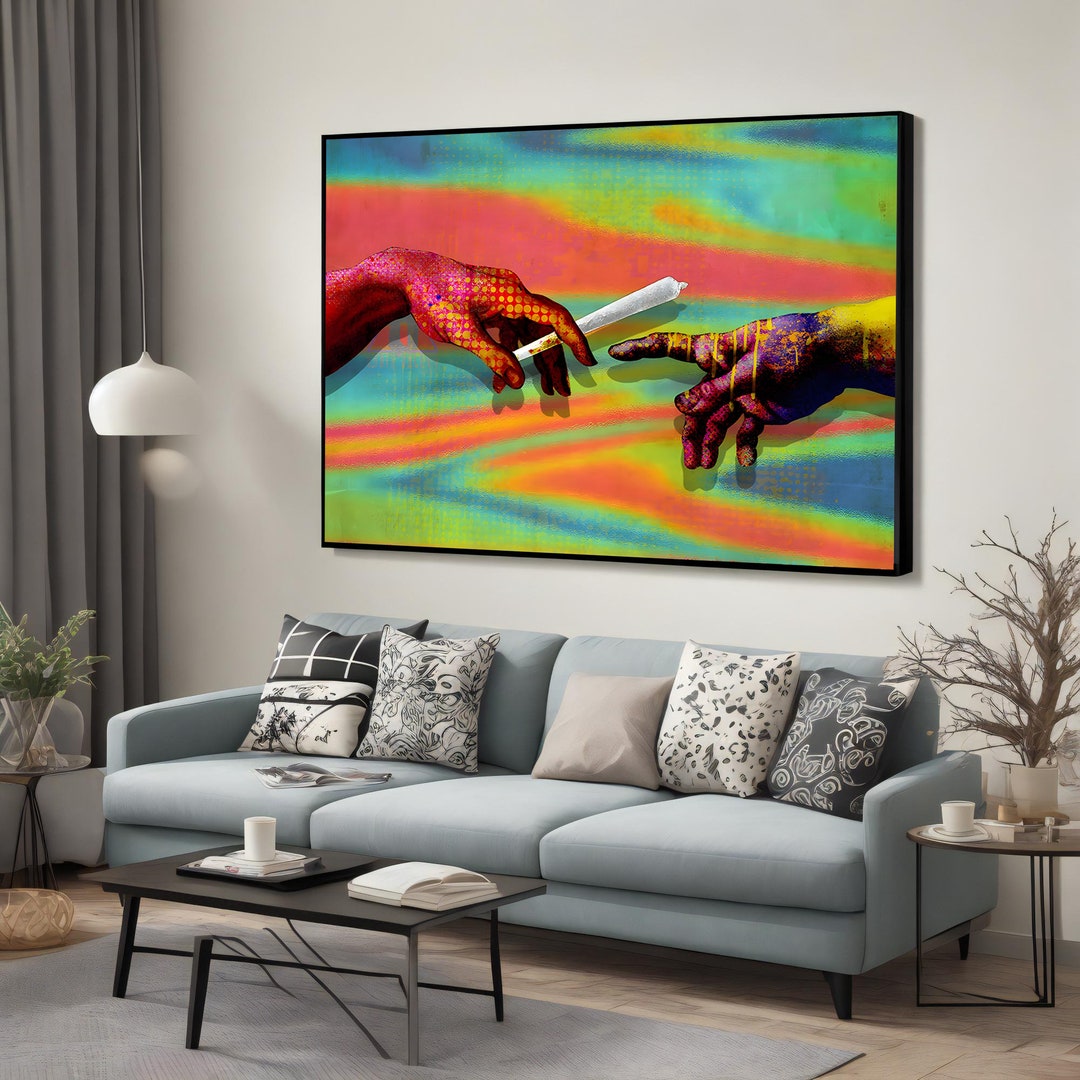 Banksy Hands Reaching Out Canvas Painting, Romantic Graffiti Wall Art ...