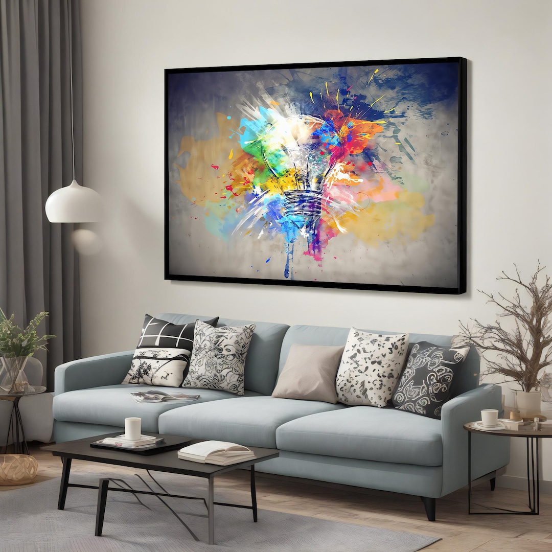 Abstract Light Bulb Canvas Painting, Vibrant Splash of Colors Wall Art ...