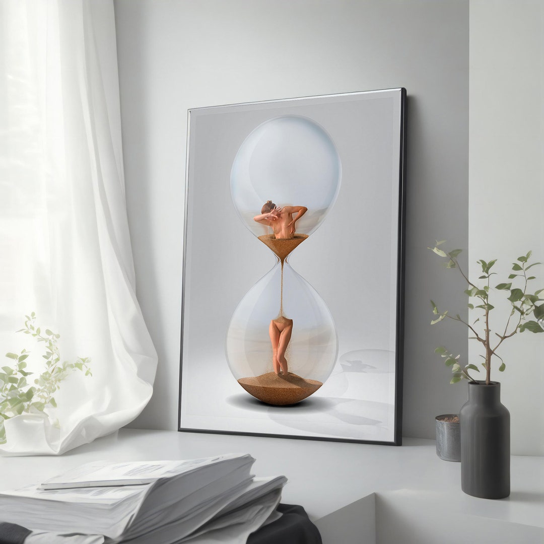 Surreal Hourglass Canvas Painting - Time Themed Wall Art, Unique Decor ...