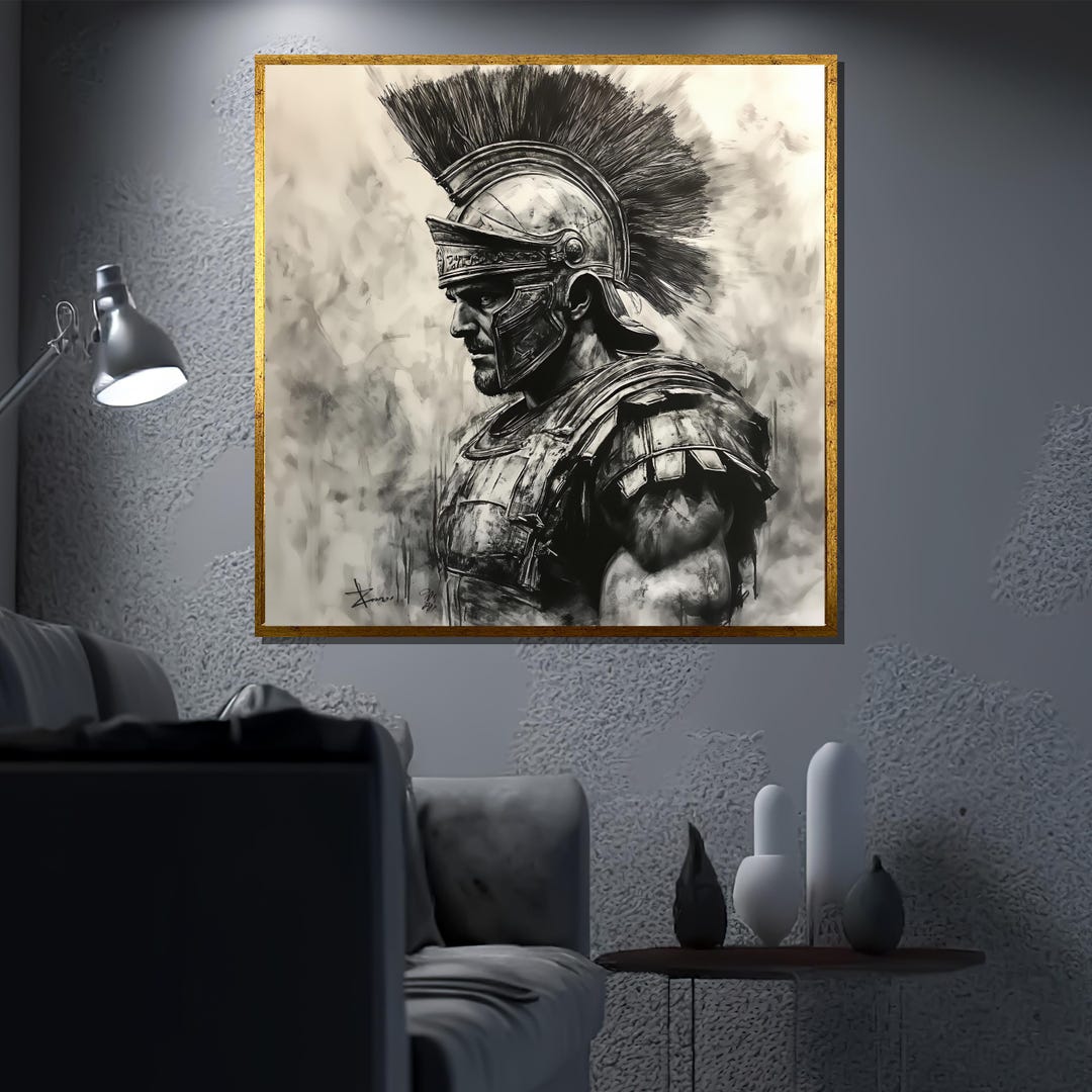 Roman Warrior Canvas Painting, Black and White Gladiator Wall Art ...