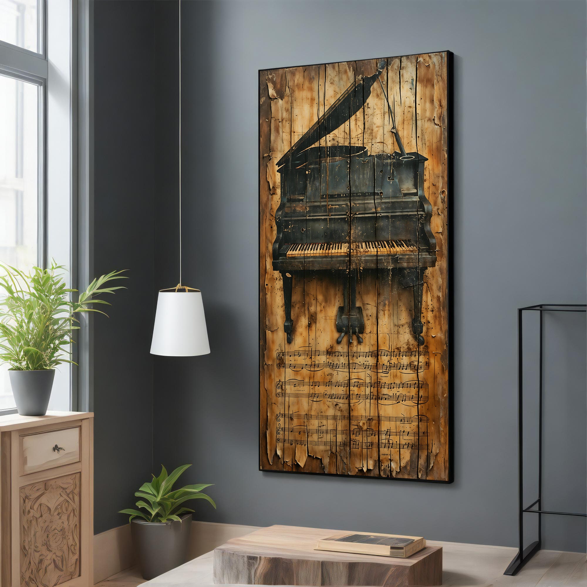 Vintage Piano Canvas Art Rustic Musical Wall Decor, Extra Large Wall ...