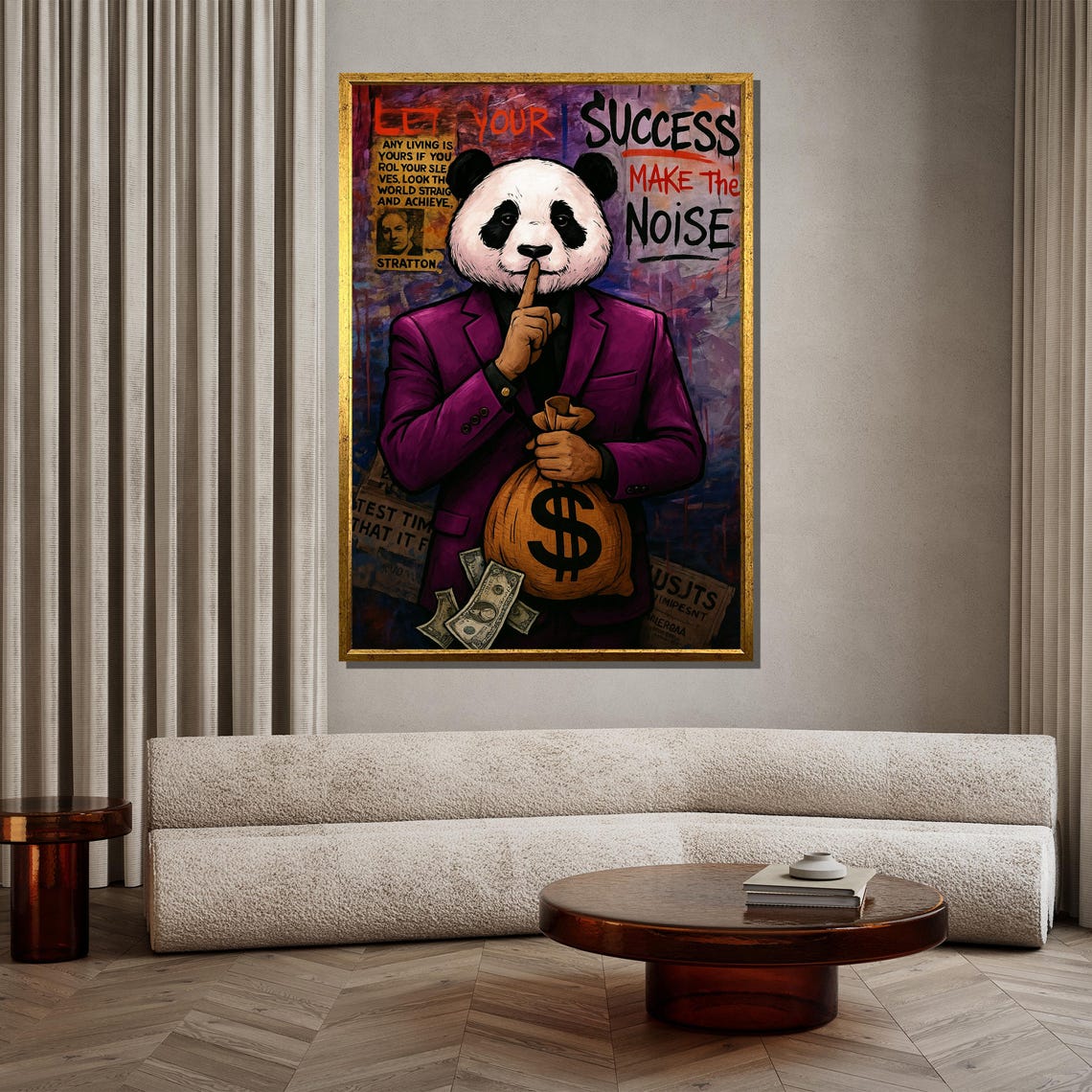 Panda in Purple Suit Canvas Painting, Wall Art With Dollar Bag and ...