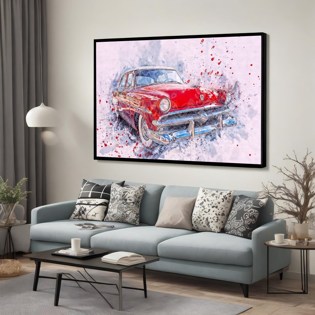 Classic Car Canvas Painting, Red Car Wall Art, Canvas Decor, Extra ...