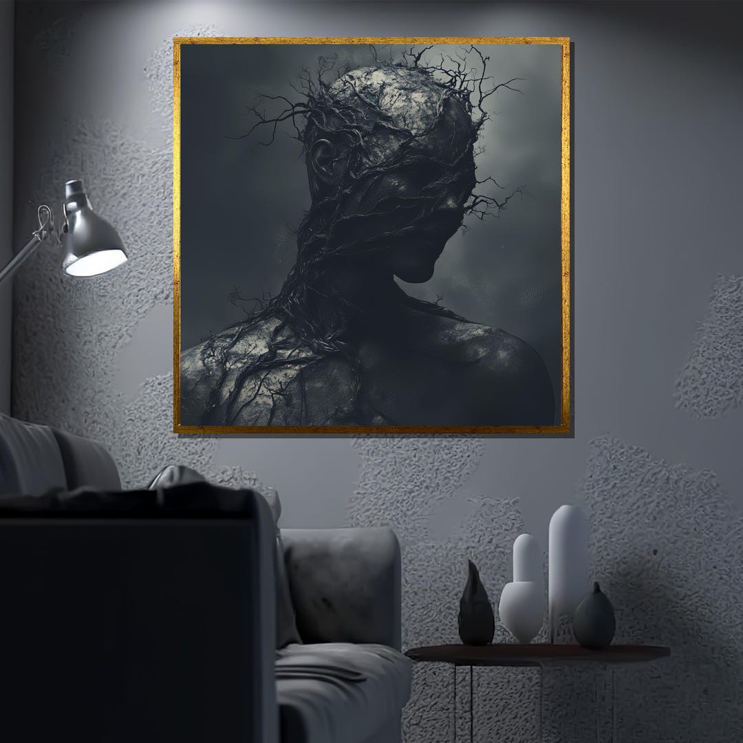 Dark Surreal Leinwand Gemälde, Mystisch Baum Kunstwerk, Gothic Fantasy ...