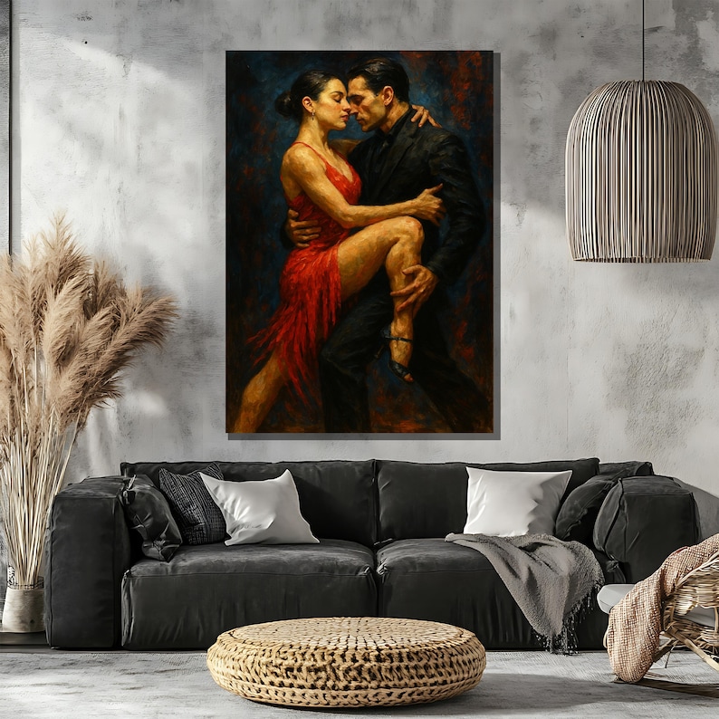 Romantic Dance Canvas Painting With Passionate Tango Couple in Red ...