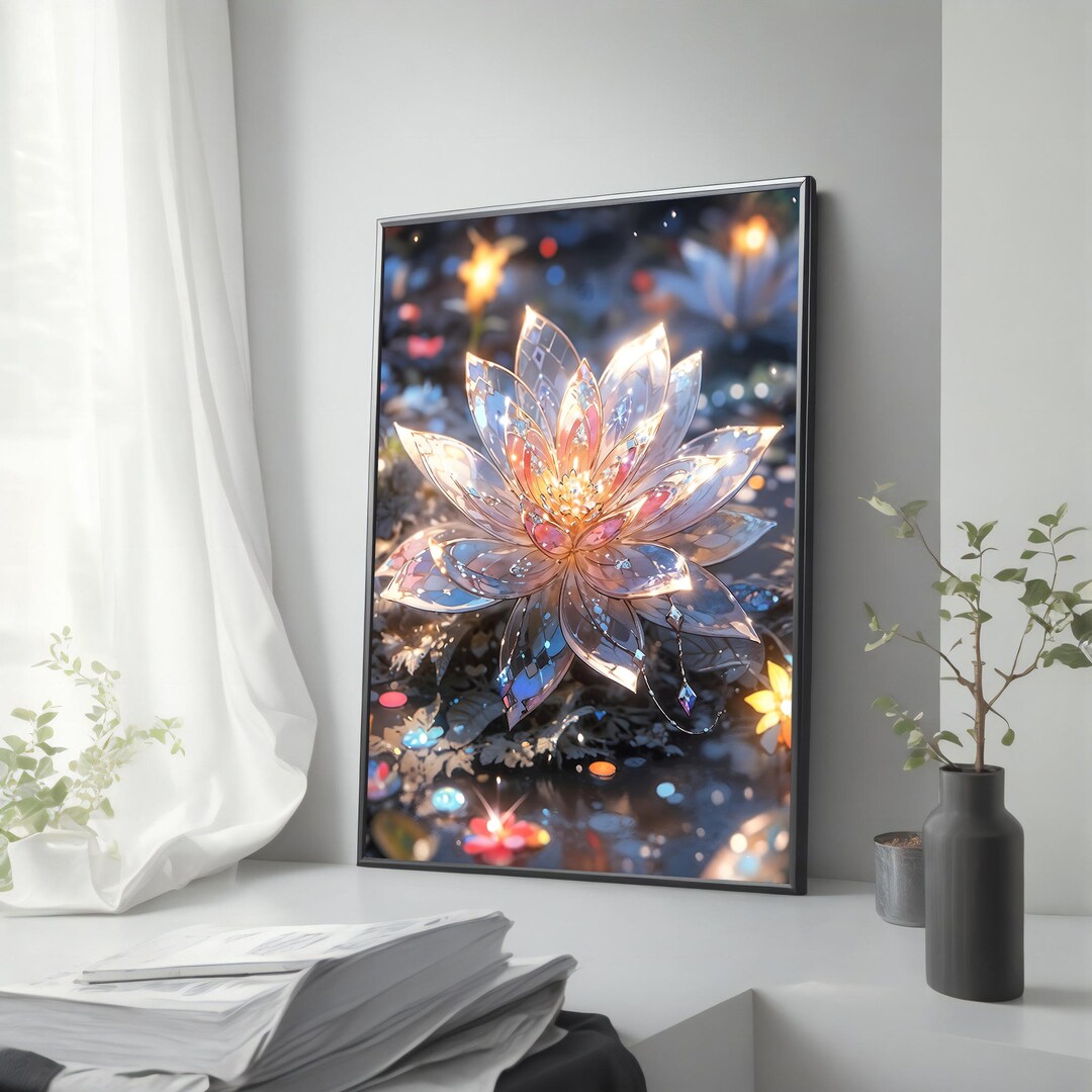 Radiant Crystal Lotus Canvas Painting, Lotus Flower Wall Decor ...