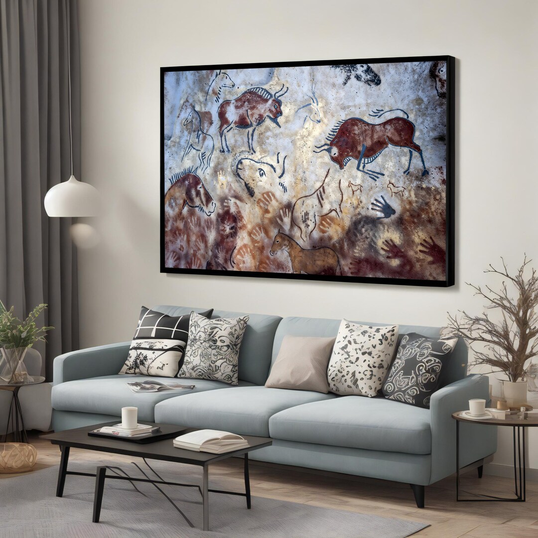 Lascaux Canvas Painting, Ancient Bison Rock Paintings Canvas - Rustic ...