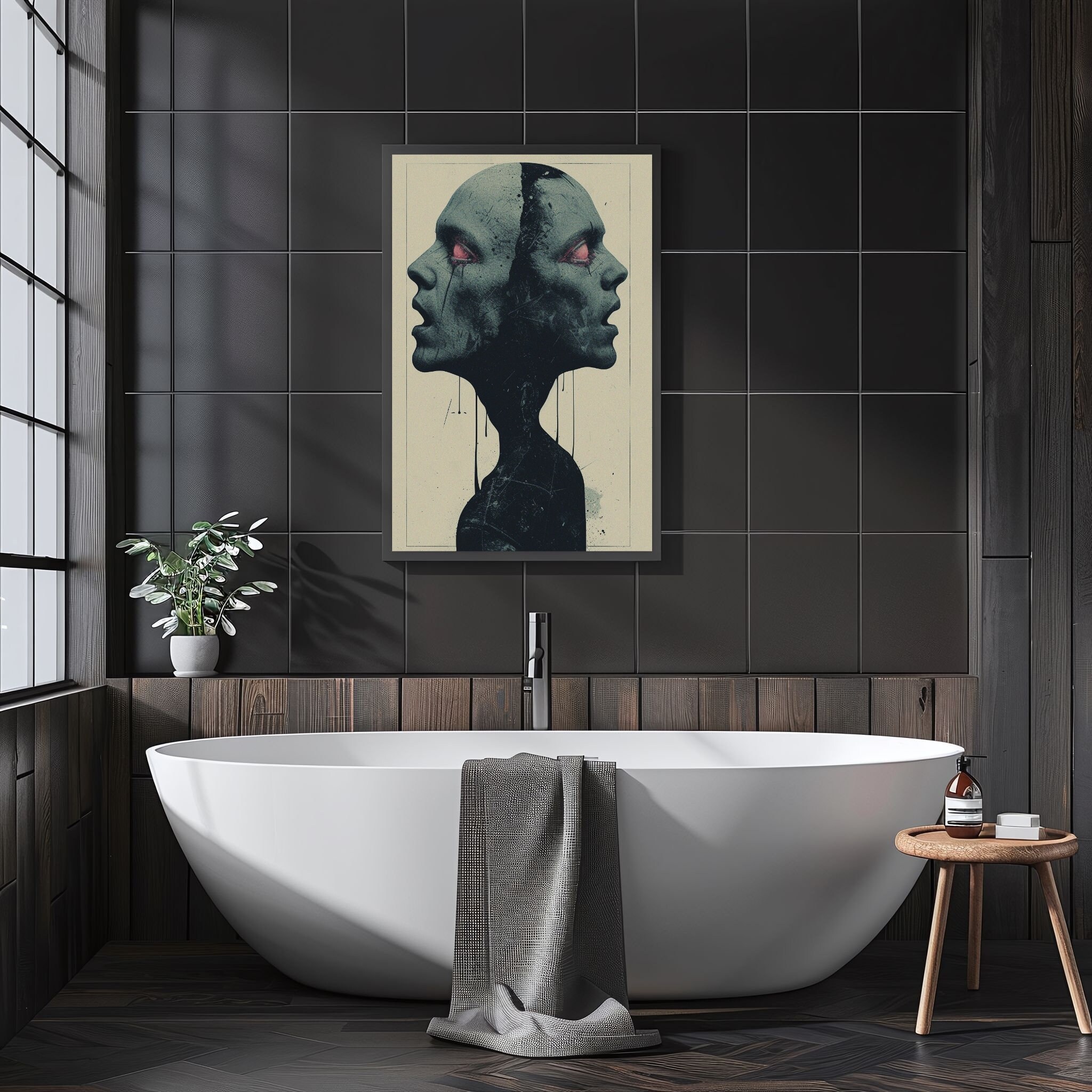 Two Scary Faces Horror Art, Printable Wall Art, Creepy Digital Poster ...