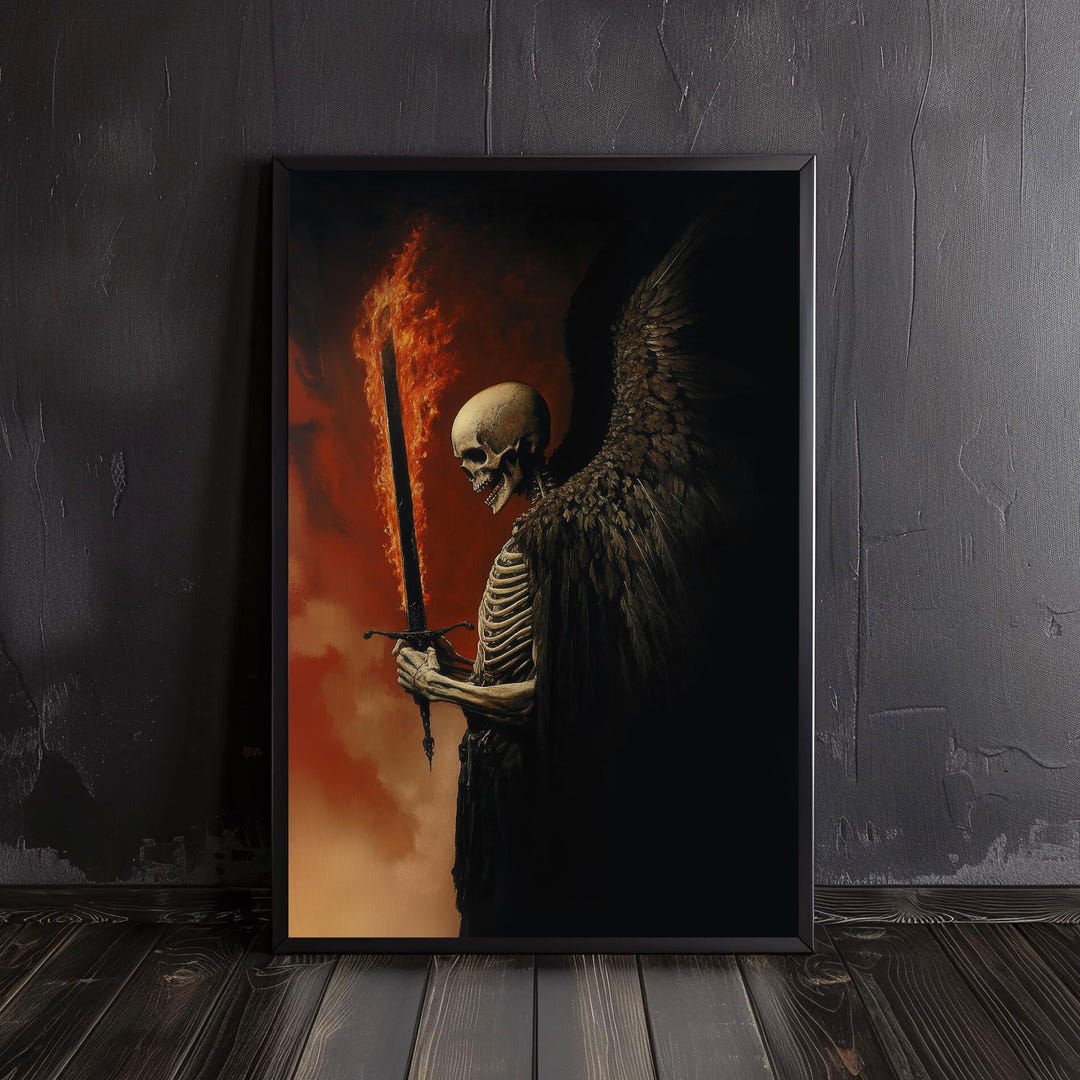 Angel of Death Demonic Art, Dark Fantasy Wall Decor, Satanic Wall Arts ...