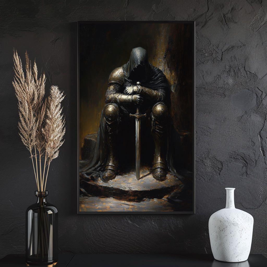 Medieval Knight Print Gothic Home Decor, Dark Fantasy Art, Game Room ...