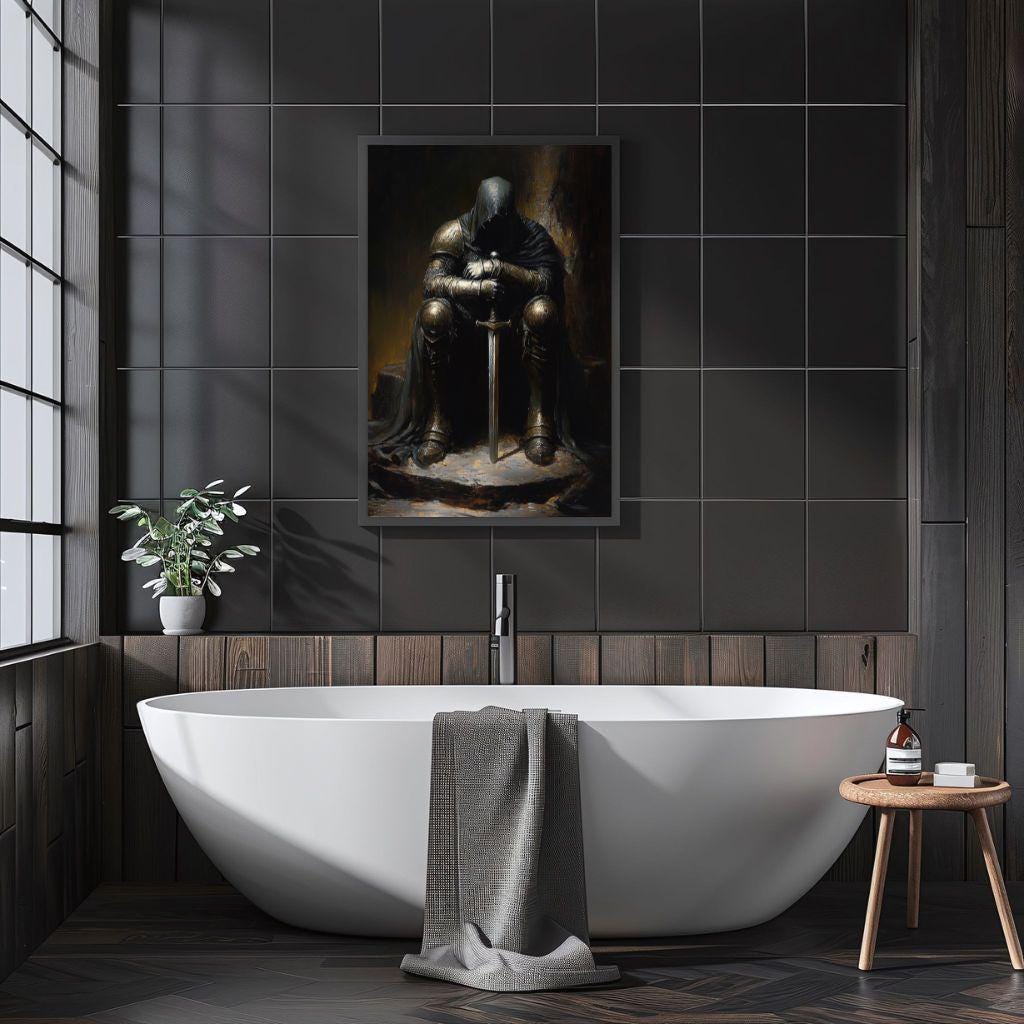 Medieval Knight Print Gothic Home Decor, Dark Fantasy Art, Game Room ...