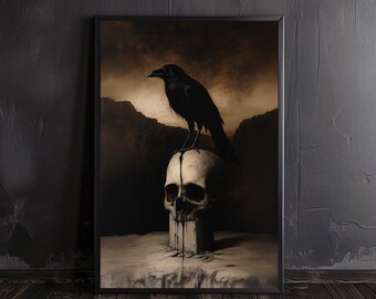 Two Crows Paired on a Cherry Branch Vintage Oil Painting, Two Crows Art ...