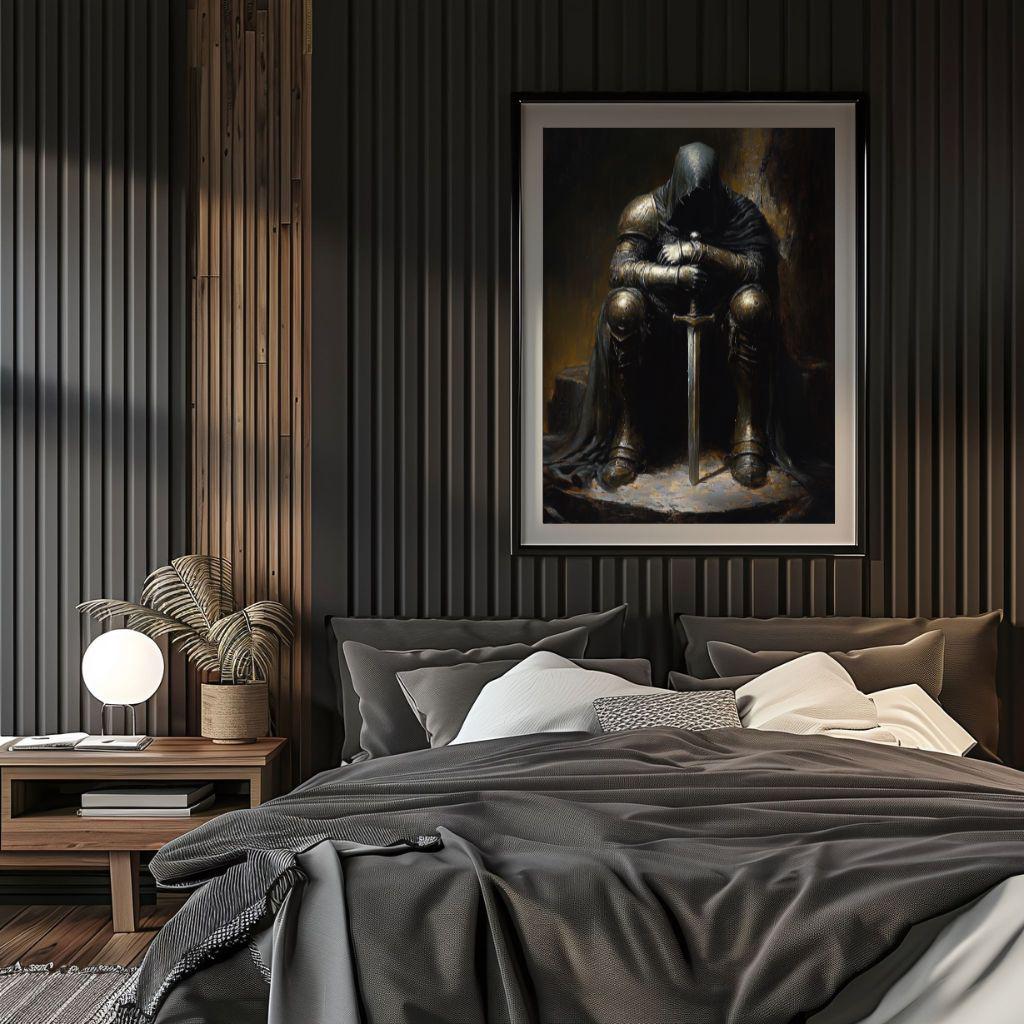 Medieval Knight Print Gothic Home Decor, Dark Fantasy Art, Game Room ...