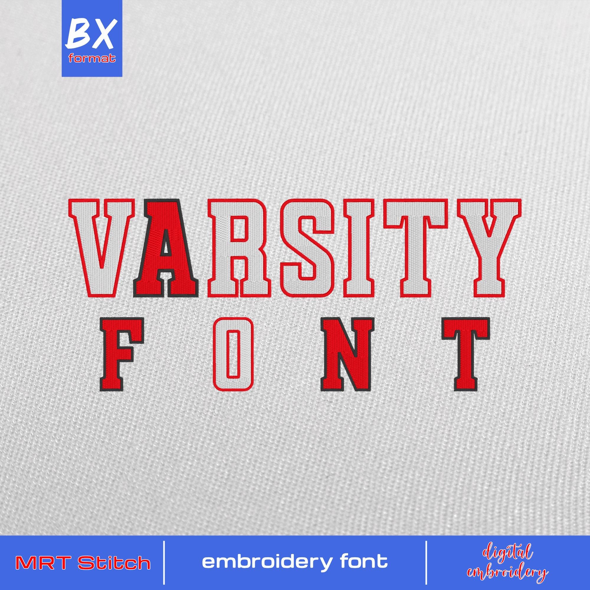 2 Color Varsity Font Embroidery Bx, College University Font, Varsity ...
