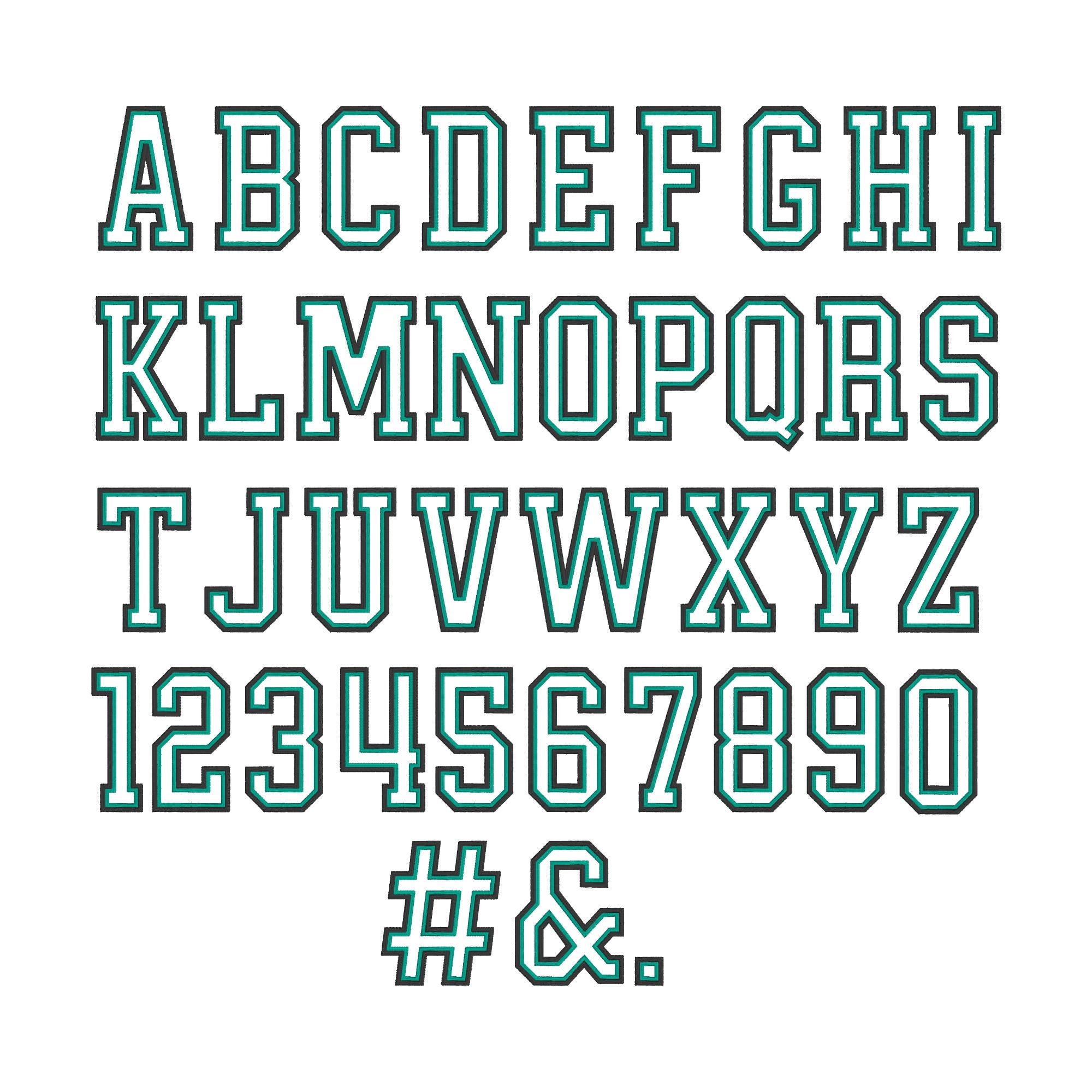 Varsity Sport Machine Embroidery Font Alphabet | 2 Color Font Bx | 7 ...