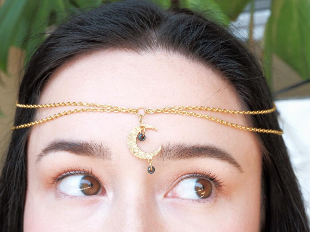 Gold Moon Hair Chain Circlet, Celestial Headpiece, Renaissance Blue ...