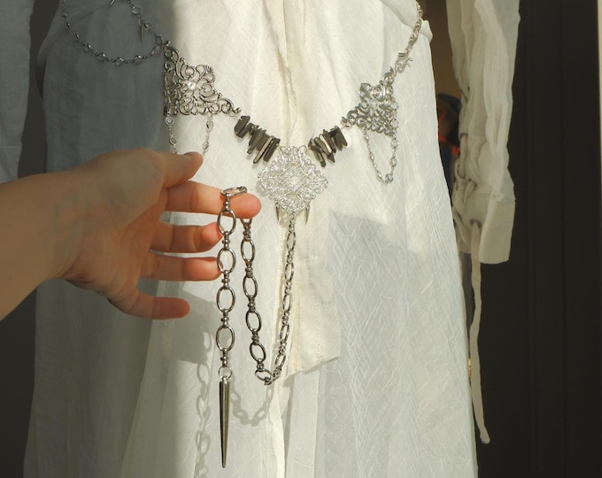 Silver Obsidian Renaissance Girdle, Chain Belt, Medieval Belt Women ...